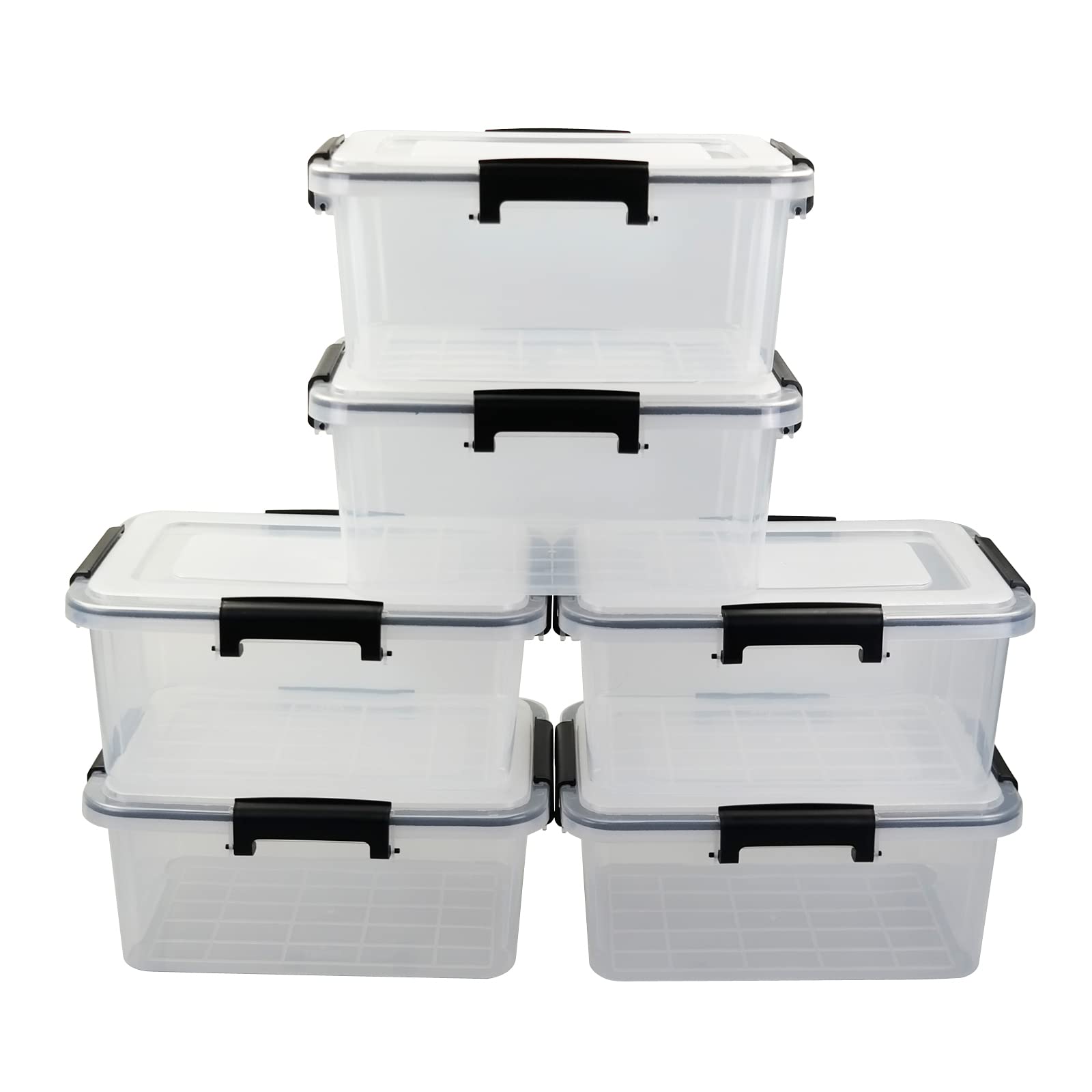 Morcte 6-Pack Clear Storage Box with Gasket Seal Lid, 12 Quart Plastic Gasket Box with Tight Latch and Seal, Stackable Nestable Tote Tub