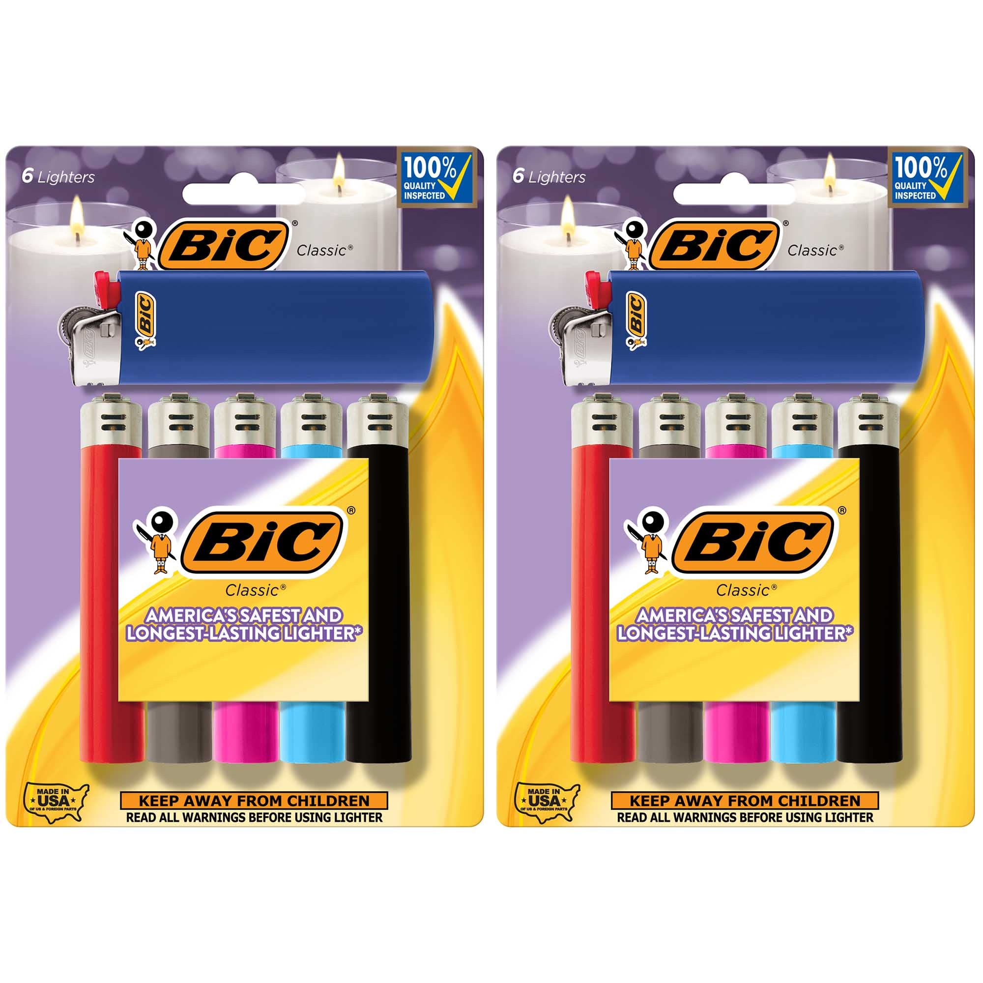 BIC Classic Lighters, Pocket Style, Lighter for Candles, Assorted Colors (Packaging May Vary), 12 Count Pack of Lighters