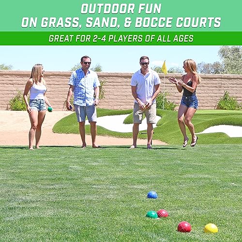 GoSports 90 mm Backyard Bocce Set with 8 Balls, Pallino, Case and Measuring Rope - Made from Premium Resin