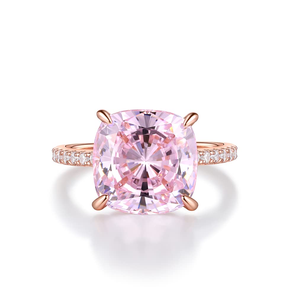 ANSTERGEMS 5CT Pink Zirconia Ring Cube Zirconia S925 Silver With Rose Gold Plated Ring CZ Engagement ring Wedding Anniversary Band Jewelry