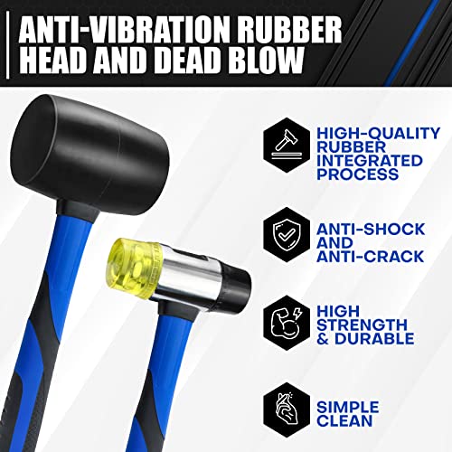 C&T 2-Piece Hammer Set,Black Rubber Mallet Hammer, Double-Faced Soft Hammer With Fiberglass Handle,Rubber Mallet Set