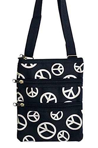 JChronicles Women's 9 inch Crossbody Purse Bag (Peace Sign BK/WH)