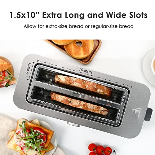 REDMOND Toaster 4 Slice, Stainless Steel Toaster With Bagel, Defrost, Reheat Function, Extra Wide Slots Long Slot Toaster, 6 Browning Settings and Removable Crumb Tray, Silver