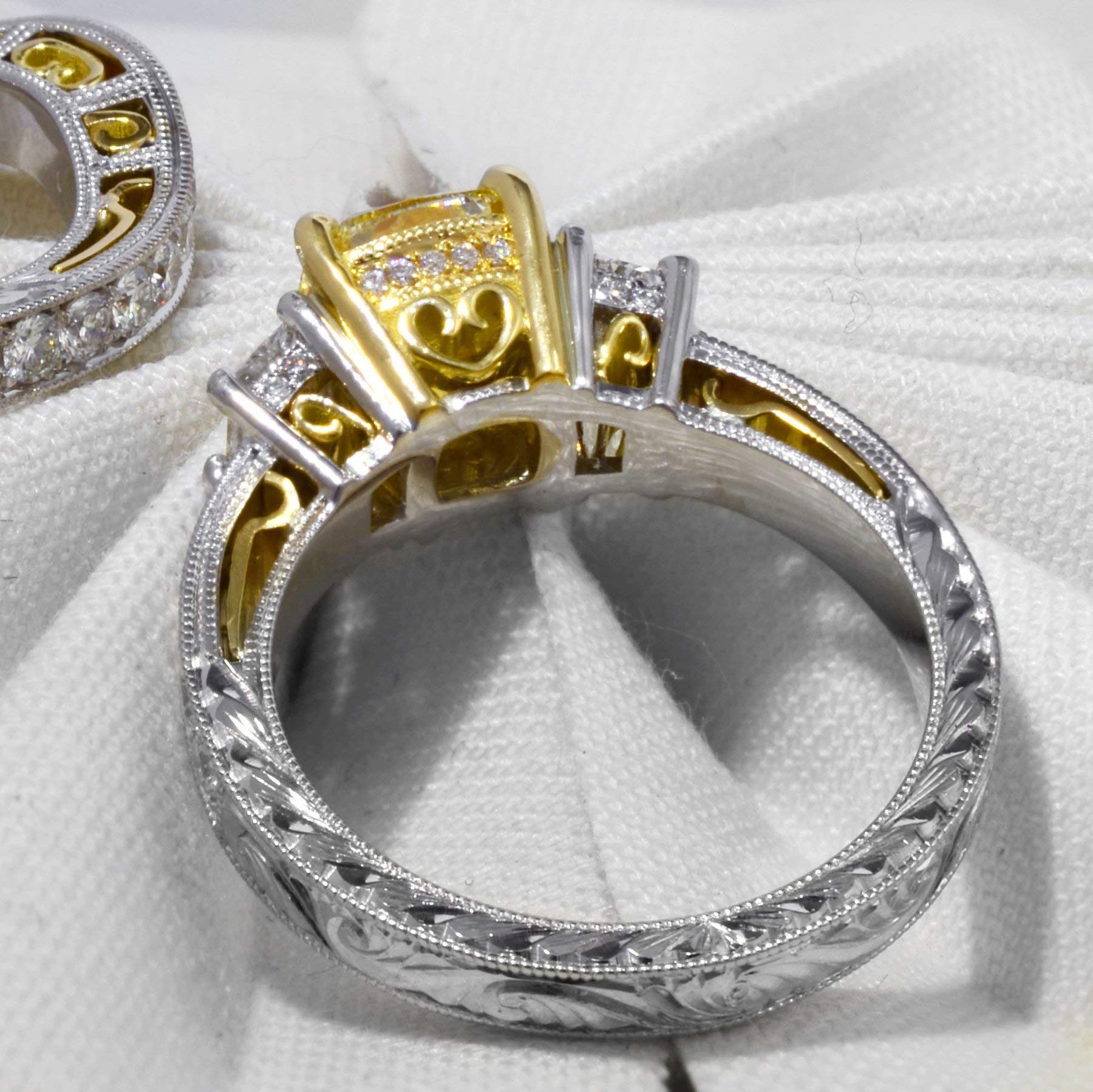 Bridal Set 3 CT 3 Stone Cushion Cut Moissanite Engagement Rings for Women 14k White Gold Free Engraving Size 9