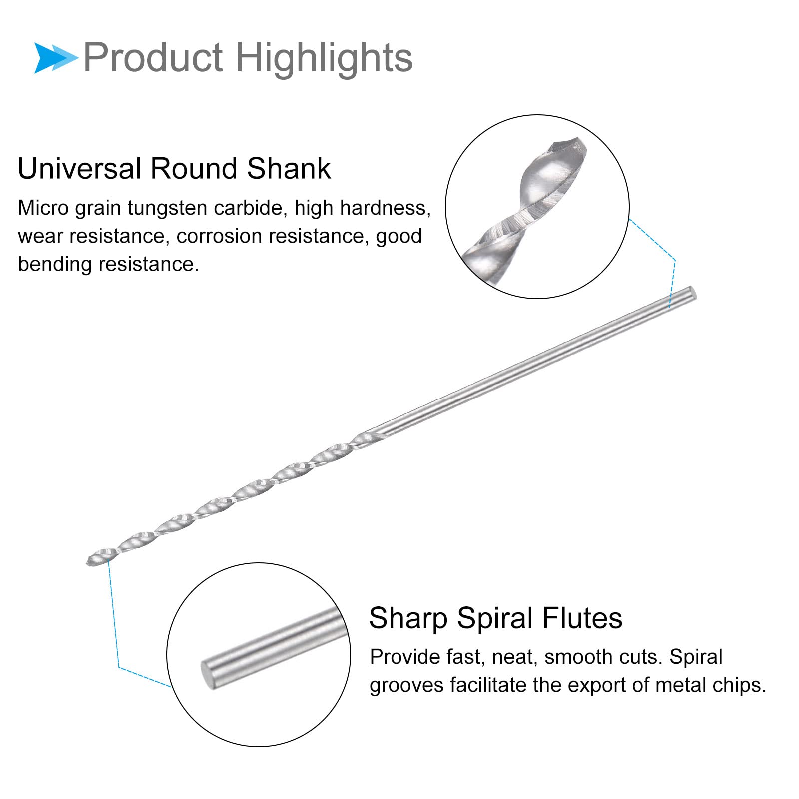 CoCud Solid Carbide Drill Bits, 2.2mm Diameter, K35 Tungsten Carbide Straight Shank Twist Drill Bits - (Applications: for Stainless Steel Alloy), 1-Piece