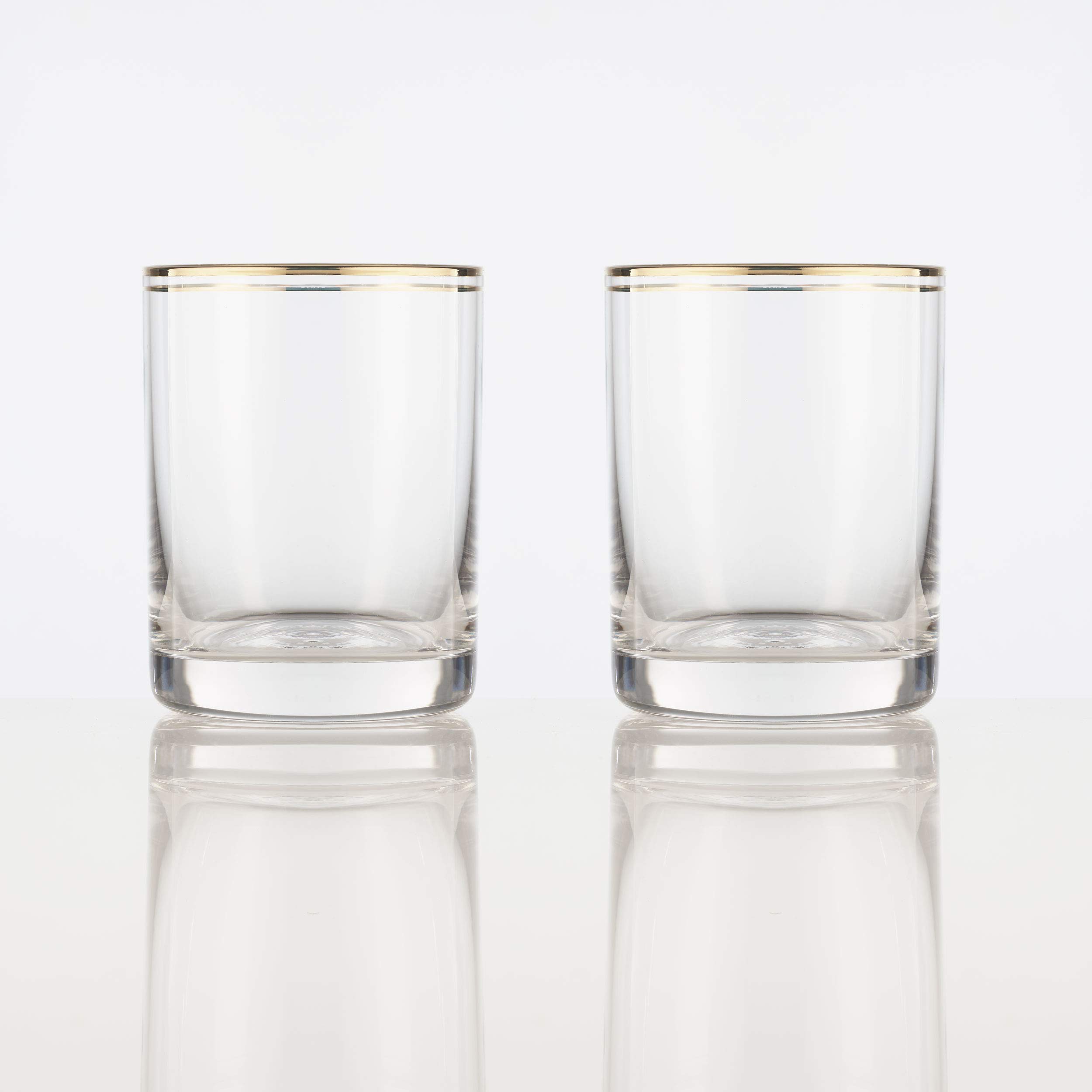 Burns Glass Old Fashioned Glass Cups, Whiskey Glass Set, Gold Rim, 11.75 Oz. (Set of 4)