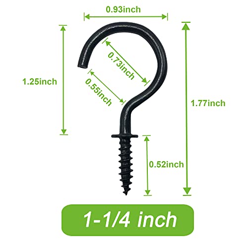 ECKJ 20 Pcs Metal Cup Hooks 1-1/4 Inch Screw-in Hook, Mug Hooks, Heavy Duty Ceiling Hooks for Hanging Plants, Christmas Light, Jewelry, Wind Chimes, Kitchen Hooks Under Shelf, Zinc Plated Black