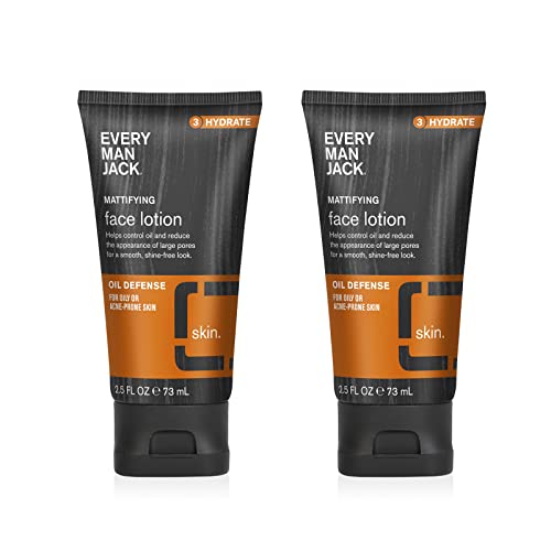 Every Man Jack Activated Charcoal Oil Defense Face Lotion for Men - Moisturize, Hydrate, and Soothe Skin with Activated Charcoal, Shea Butter, Aloe + Vitamin E - 2.5 oz Mens Face Lotion - 2 pack
