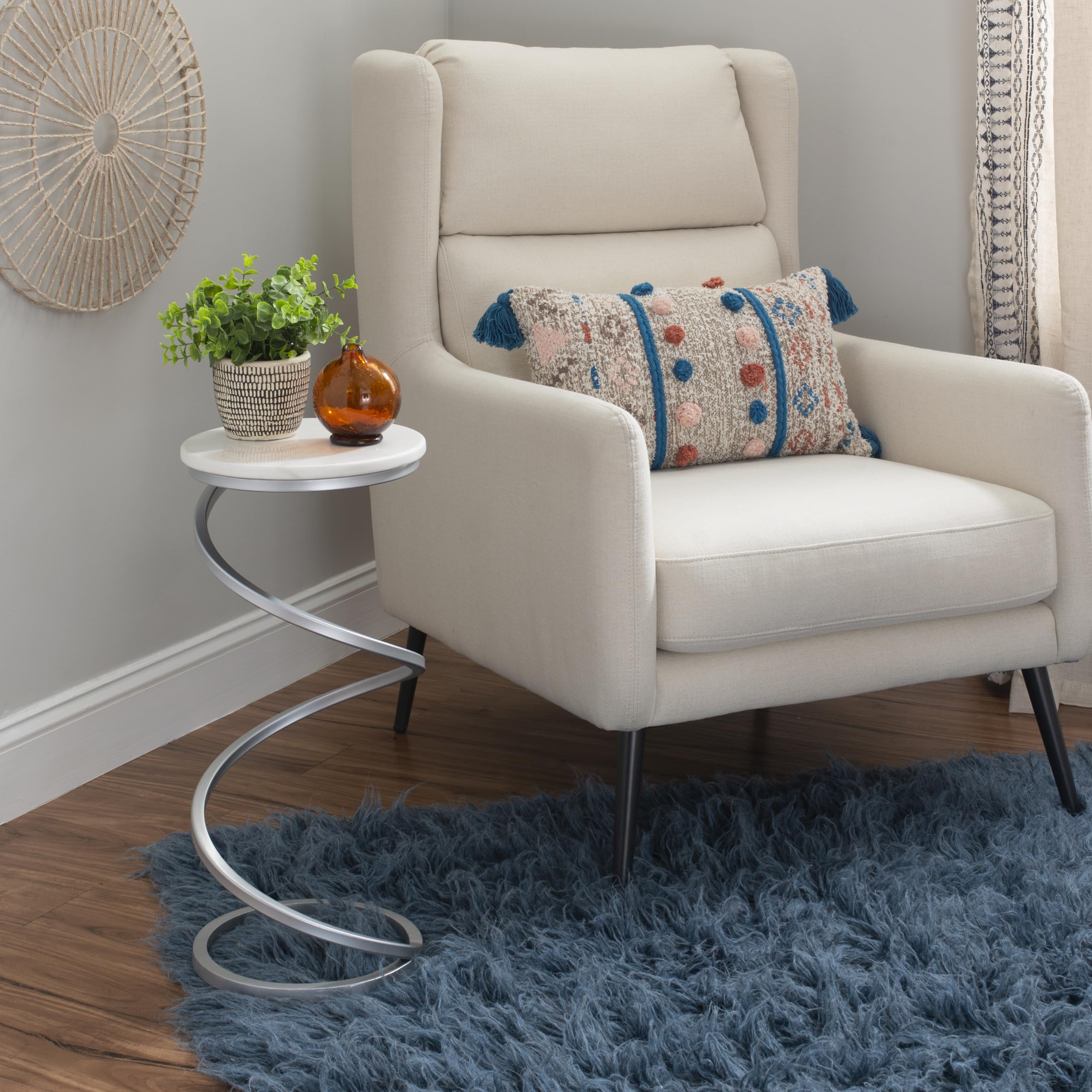 Powell Company Silver Spiral Metal Base with White Marble Top Drink Powell Nora Table