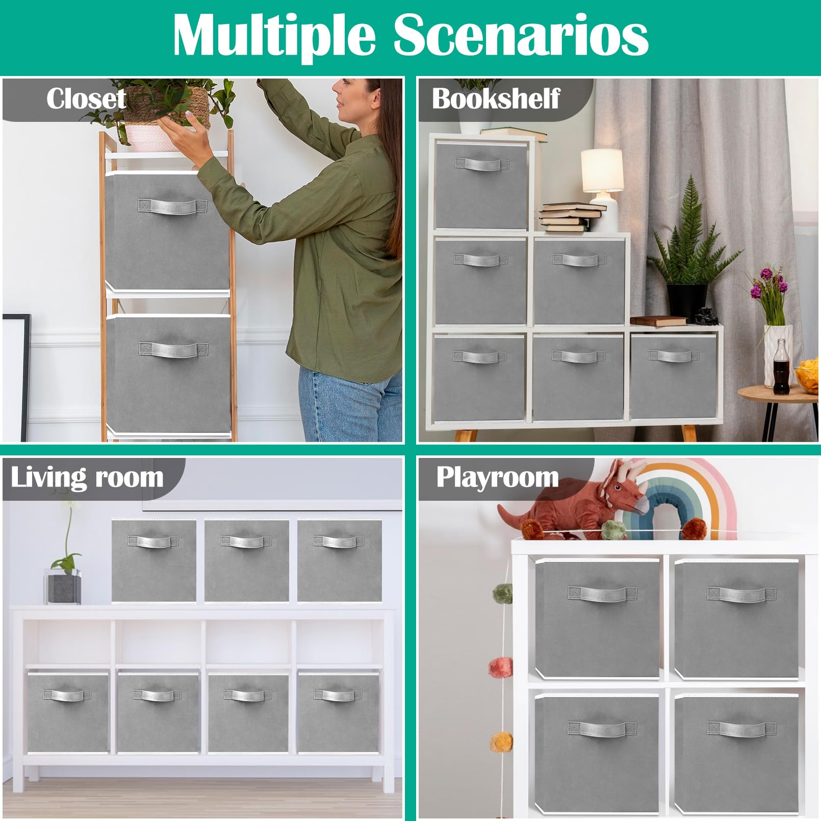 IJRPLM 8 Pack Storage Cubes,11 Inch Cube Storage Bins,Fabric Foldable Cube Baskets,Collapsible Storage Bins with Handles,Fabric Bins Storage Box For Shelf Organizing Clothes Closet Toys,Grey