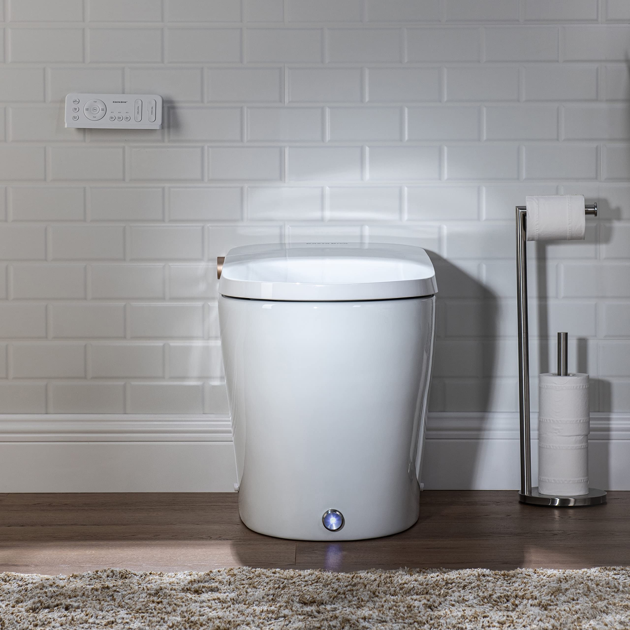 Casta Diva Smart Toilet with Heated Seat, Warm Water Bidet, Off-seat Auto Flushing, Foot Kick Flush, 1.28GPF White Smart Toilets with Remote for Bathrooms (CD-Y070)