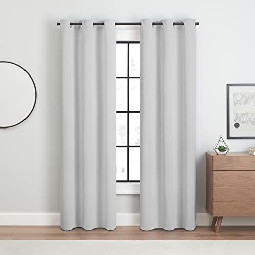 ECLIPSE Andover Solid Tripleweave Thermal Blackout Grommet Curtains for Bedroom (2 Panels), 42 x 84 in, Silver White