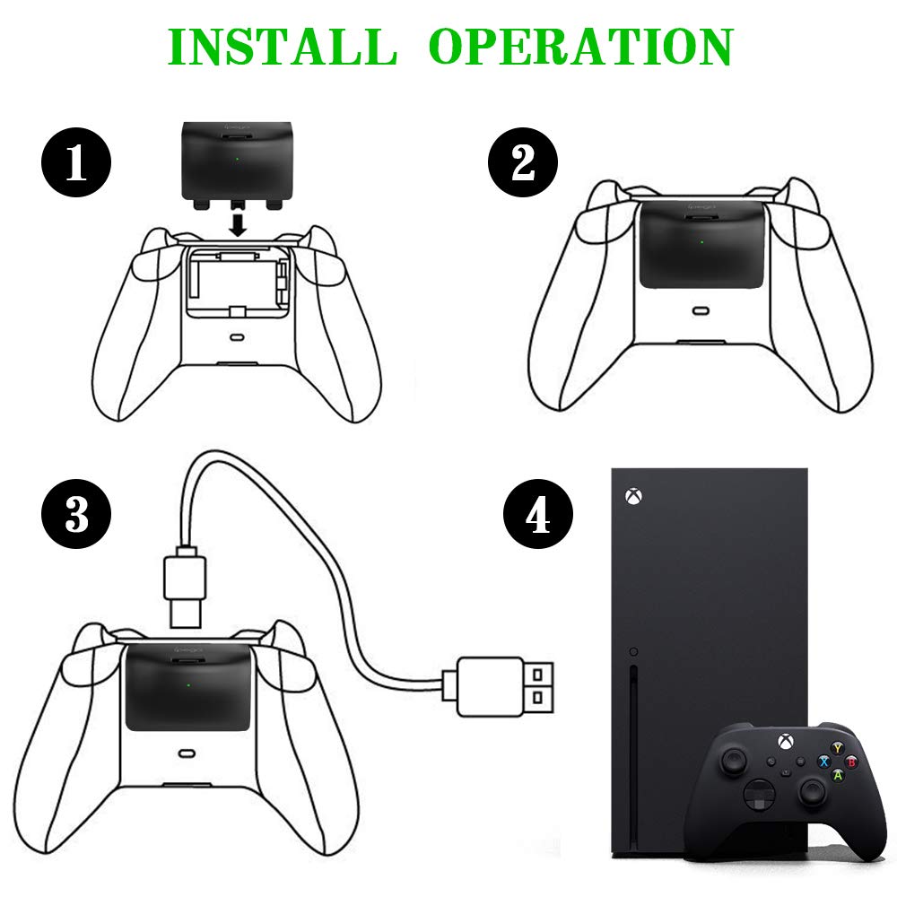 Battery Pack for Xbox Series Controller, Megadream Single 1000mAh Rechargeable Battery with LED Charge Indicator & USB C Charging Cable, 15 Hours Play Time for Xbox Series X/S Controller