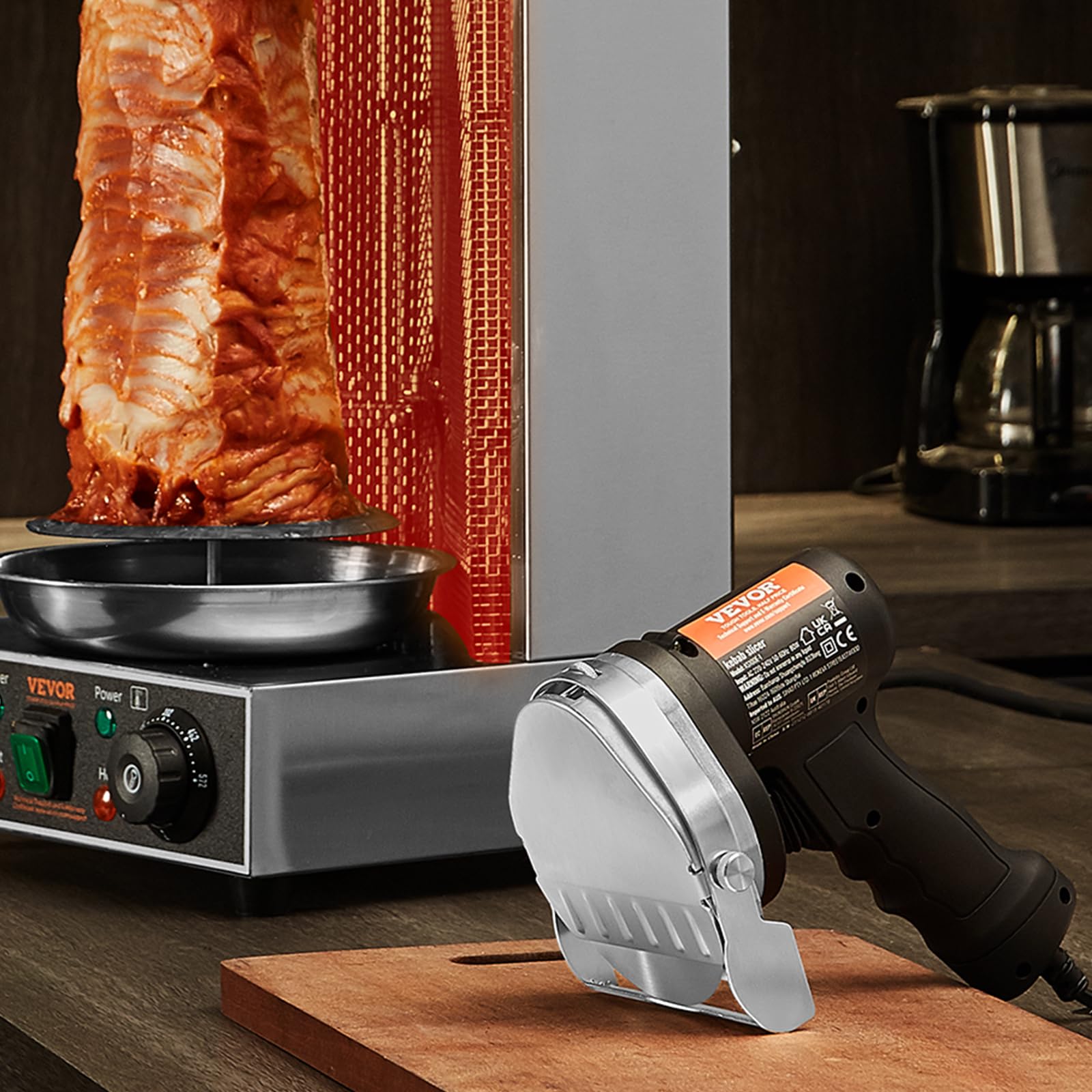 VEVOR Electric Shawarma Knife, 80W Professional Turkish Kebab Knife, Commercial Stainless Steel Gyro Cutter, Doner Kebab Meat Slicer with 2 Blades, Φ4/100mm Blade Diameter, 0-8mm Adjustable Thickness