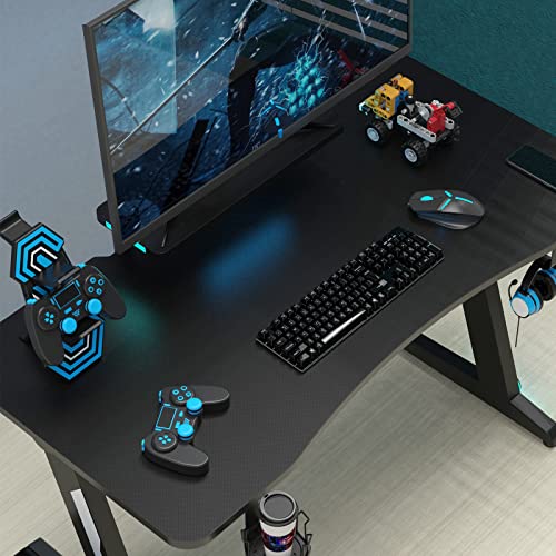 JOY worker RGB Gaming Desk 47 Inch with Led Lights, Music Sync Computer Gamer Desk, Carbon Fiber Surface PC Gaming Desk with Monitor Stand, Ergonomic Z Shaped Gaming Table with Plug Board Holder,Black