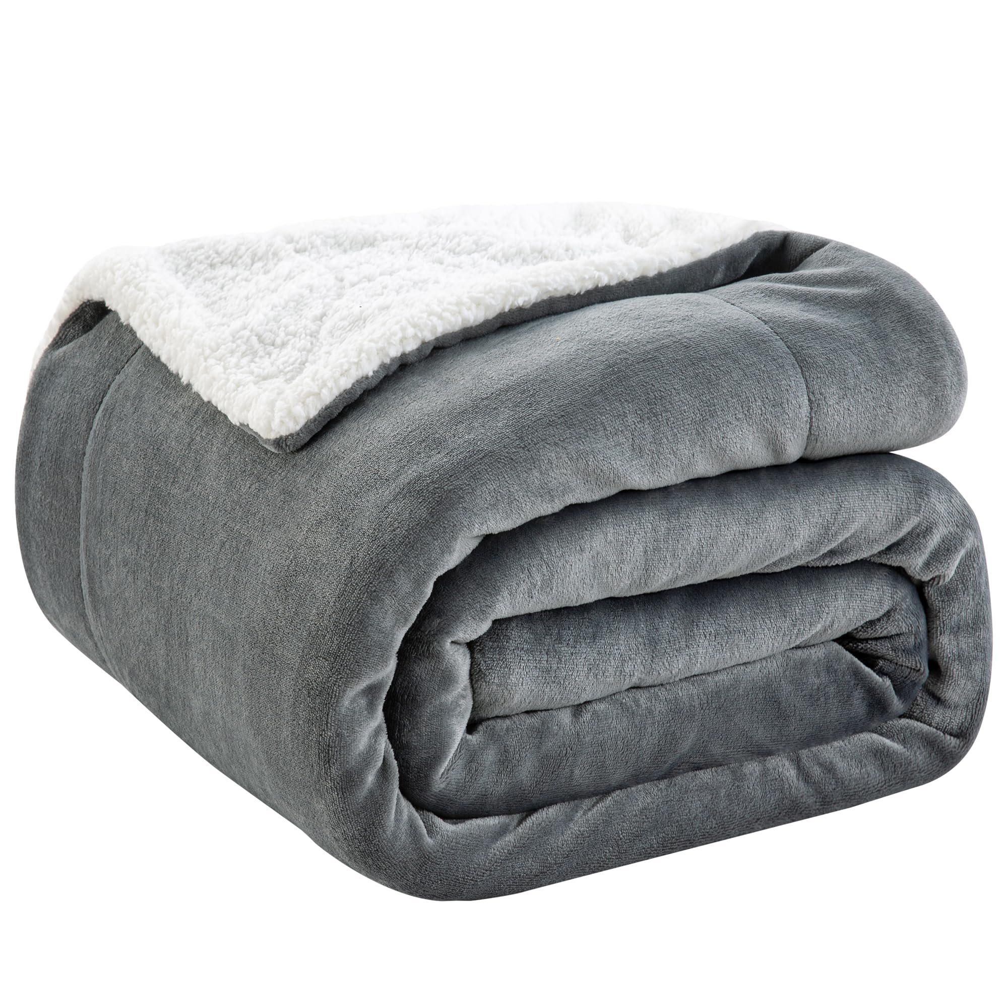 BEDELITE Sherpa Fleece Blanket Twin Size, Thick Warm Blankets for Winter, Reversible Soft & Cozy Fuzzy Blanket for Couch and Bed (Grey, 60" X 80")