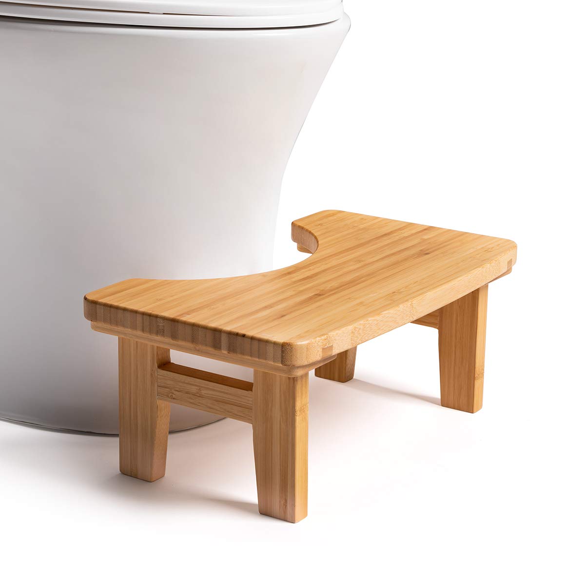 GOBAM Bamboo Bathroom Toilet Stool, Large, 7.9 inches - Squatting Step Stool for Toilet Assistance, Poop Stool for Kids and Adults, Wooden Bath Stool, Minimalist Design
