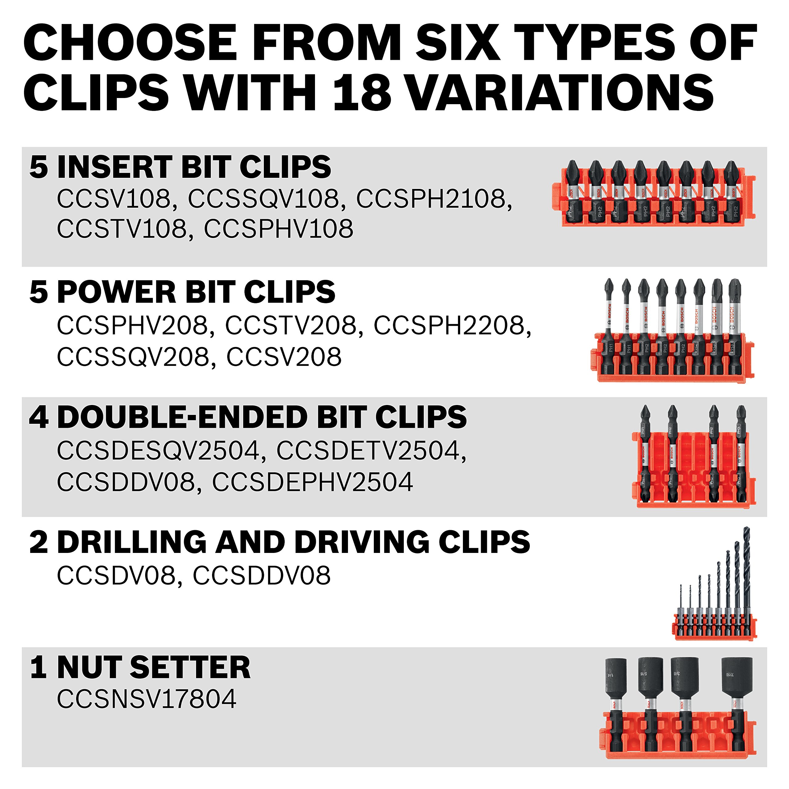 BOSCH CCSTV108 8-Piece Assorted Set 1 In. Impact Tough Torx Insert Bits with Clip for Custom Case System