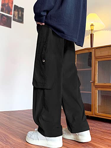 Floerns Men's Casual Corduroy Pants Drawstring Waist Straight Leg Cargo Pants Black M