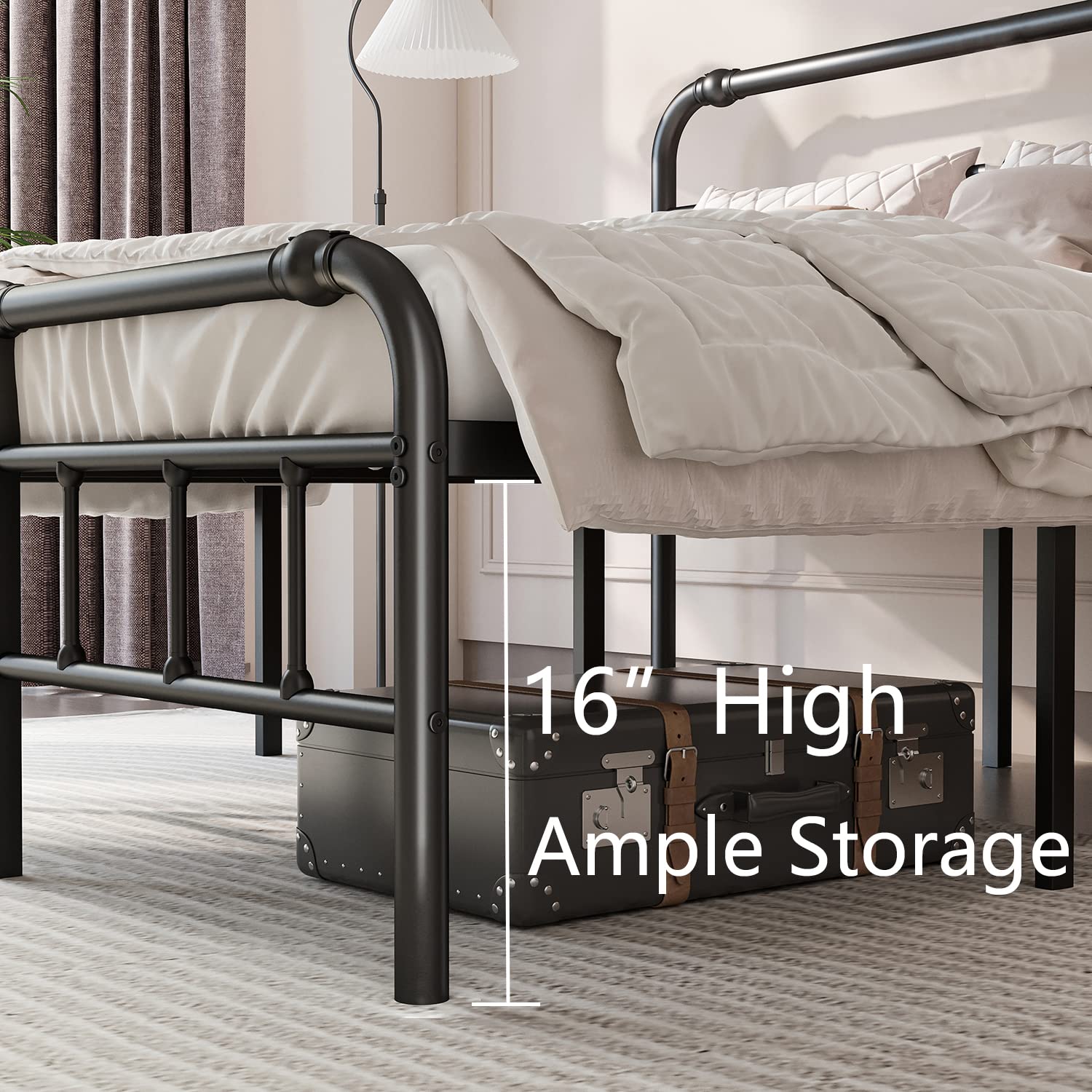 Bedella Queen Size Bed Frame with Headboard and Footboard, 18 Inches High, Heavy Duty 3500lbs Steel Slats Support, Easy to Assemble, Noise Free, No Box Sprig Needed, Black