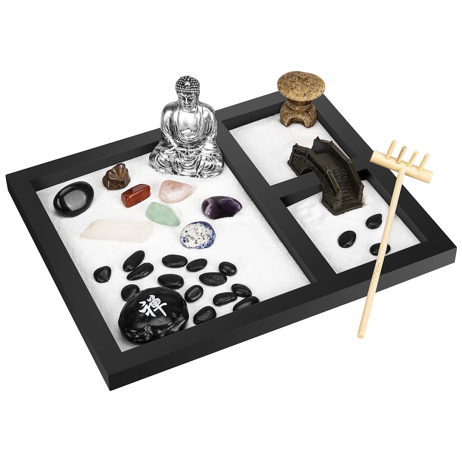 Joyeee Japanese Zen Garden for Desk with Chakra Stones, Desktop Sandbox Zen Tray Meditation Sand Garden for Peace, Holistic Healing, Zen, Deep Relaxation and Mindfulness #1
