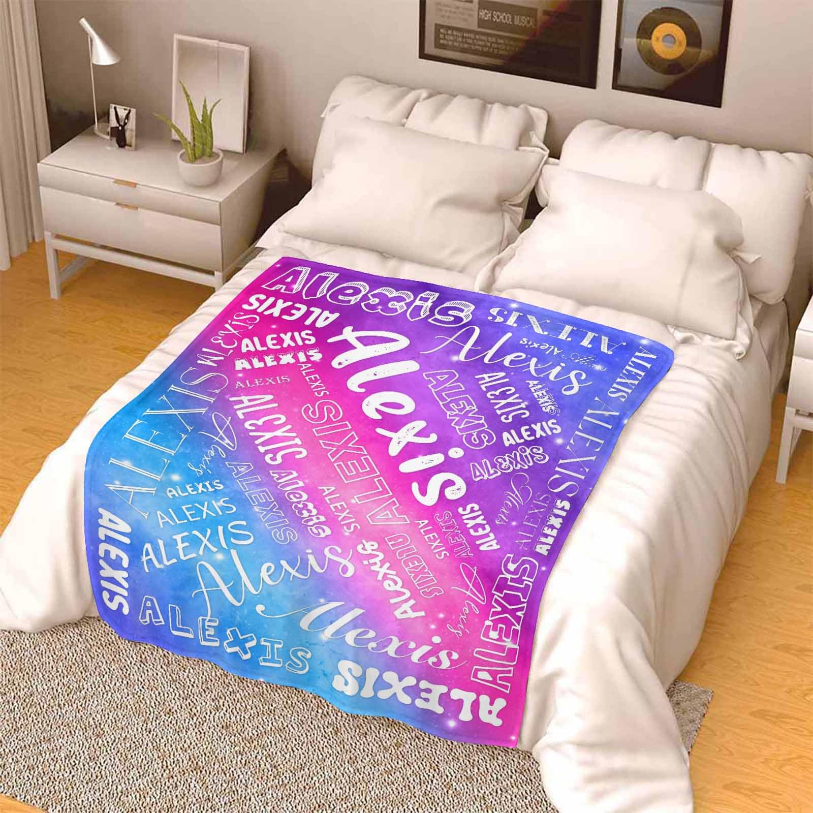 Customized Blanket with Name Multi Color with Name Soft Flannel Throws Birthday Personalized for Dad, Mom, Kids, Dogs
