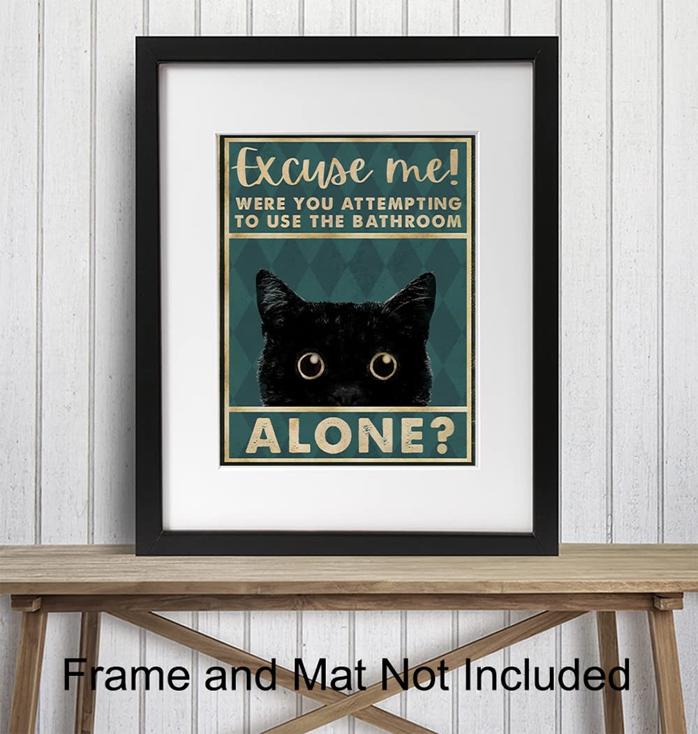 Cat Bathroom Wall Art & Decor - Funny Bathroom Wall Decor - Guest Bathroom - Restroom Sign - Excuse Me Bath Wall Decor - Unique Bathroom Decorations for Women, Kitty, Kitten Fan - Powder Room Wall Art