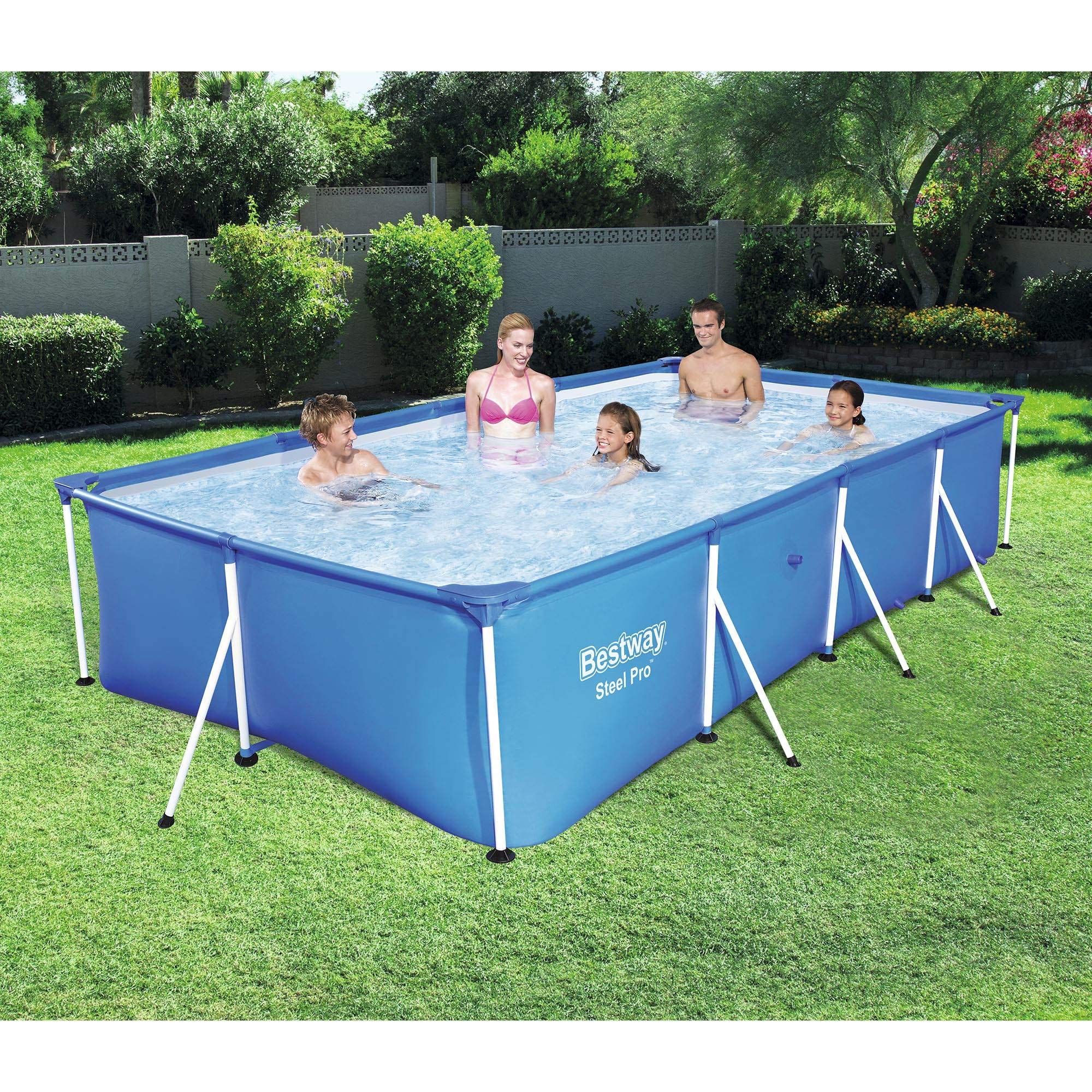 Bestway 13 Foot x 7 Foot x 32 Inch Rectangular Steel Pro Frame Durable 3 Ply PVC Above Ground Swimming Pool with 1,500 GPH Flowclear Filter Pump