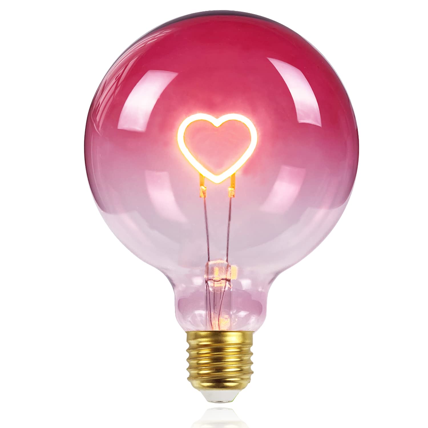 TIANFAN Giant Edison Bulb Heart Led Filament Lamp Bulb 2W Dimmable Medium Base 110/130V Vintage Decorative Light Bulb Pink