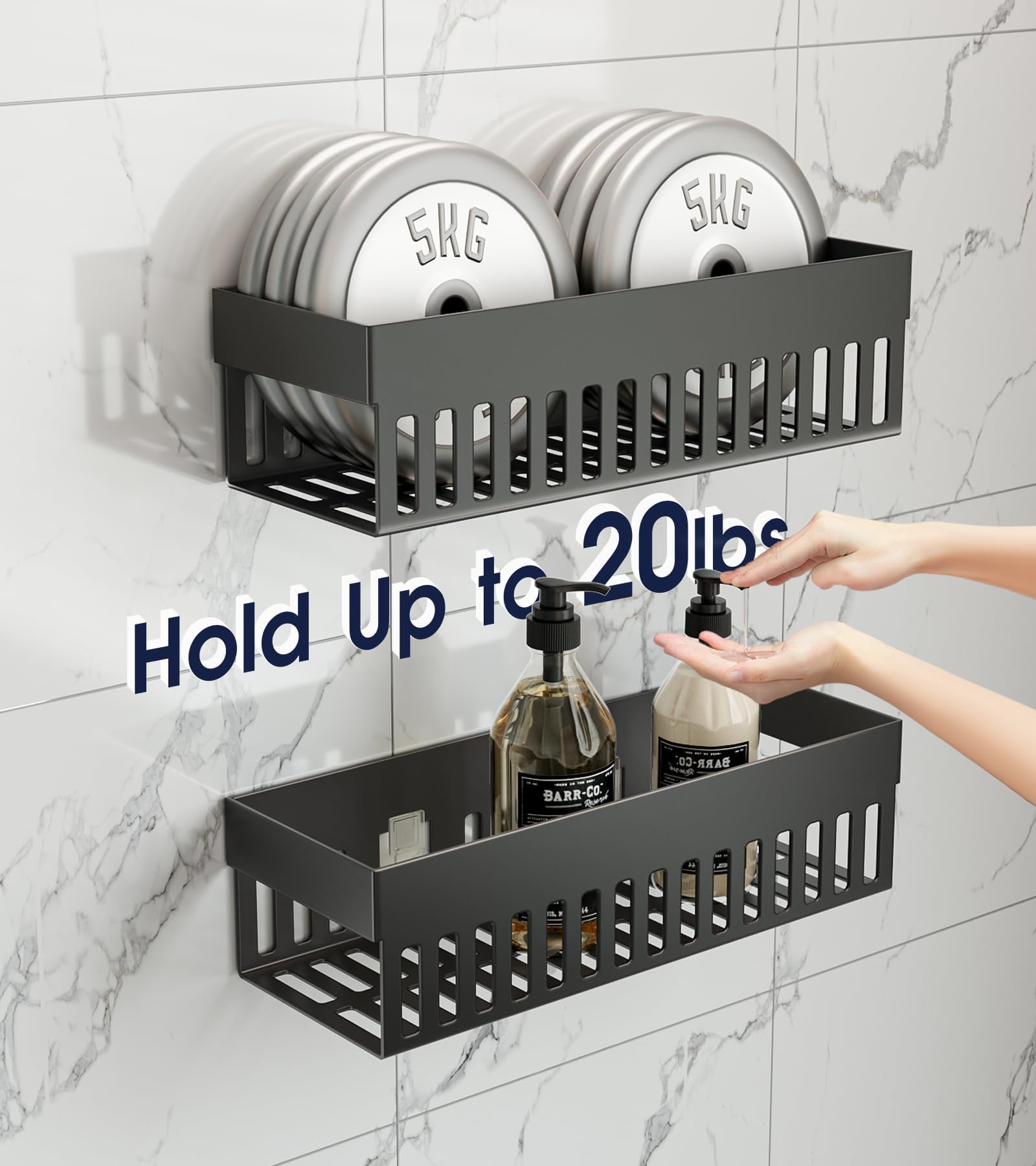 Solidhouse Shower Caddy, 2 Pack Shower Organizer Drill-Free Adhensive Shower Shelf for Inside Shower, Never Rust Aluminum Large Capacity Hold up to 40 Lbs for Bathroom Organization and Storage