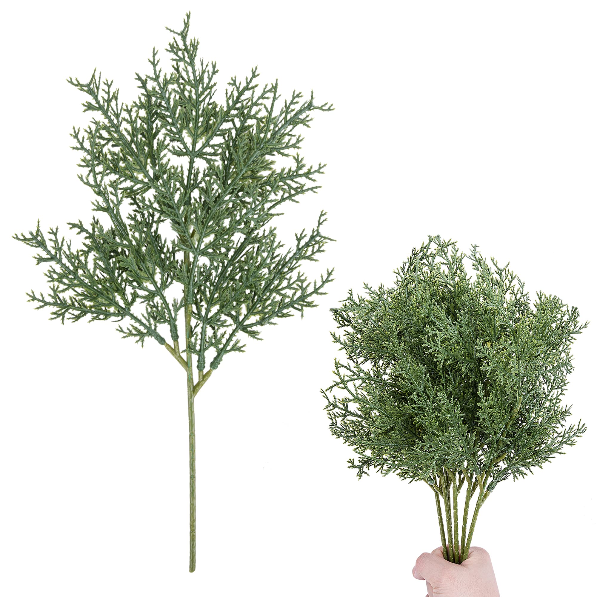 Watayo 6 PCS Large Artificial Pine Needles Branches-14.5x8 Inch 8 Fork Christmas Greenery Pine Picks for DIY Wreath Christmas Embellishing and Home Garden Decoration