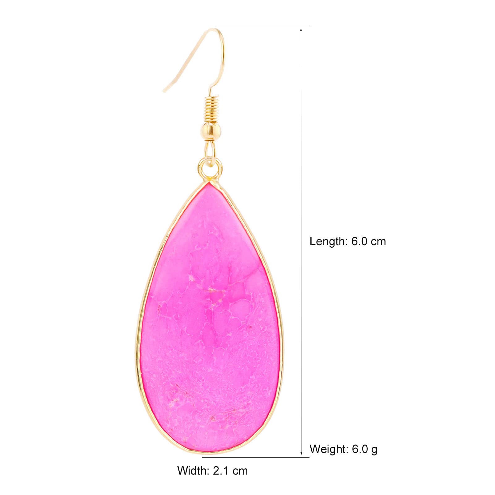 BaubleStar Natural Crystal Healing Birth Stone Statement Drop Earrings Hot Pink Teardrop Quartz Dangle Gold Fashion Jewelry for Women