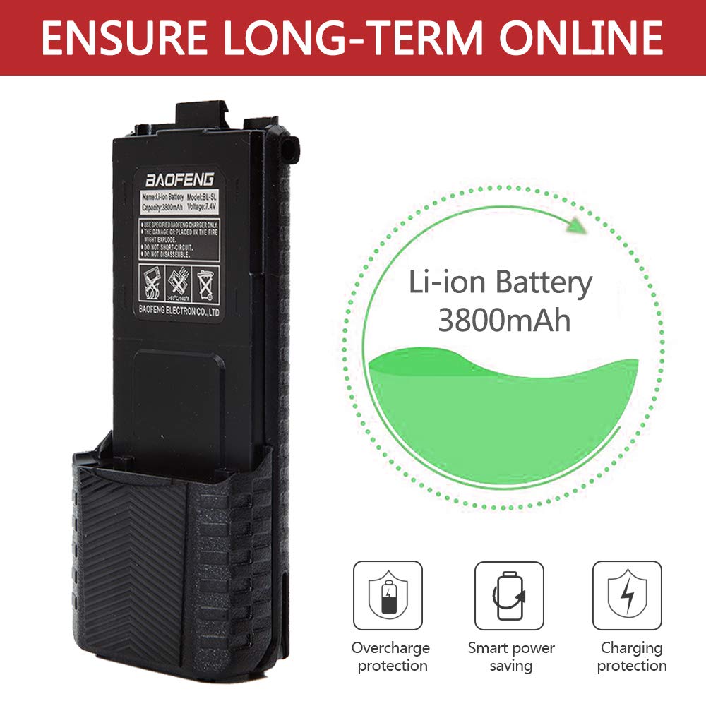 BAOFENG UV-5R Two-Way Radios Powerful Ham CB Radio 3800 mAh Extend Battery Portable Walkie Talkies with ABBREE 18.89inch Tactical Antenna
