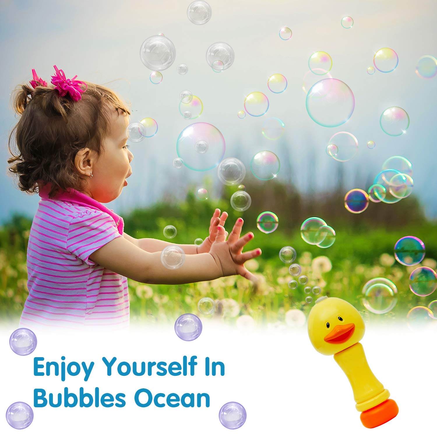 JOYIN 2 Packs Duck Bunny Bubble Wands with 2 Bottle of Bubble Solution (50ml) for Kids & Toddlers, Outdoor Party Supplies, Weddings, Gifts, Summer Toy, Easter