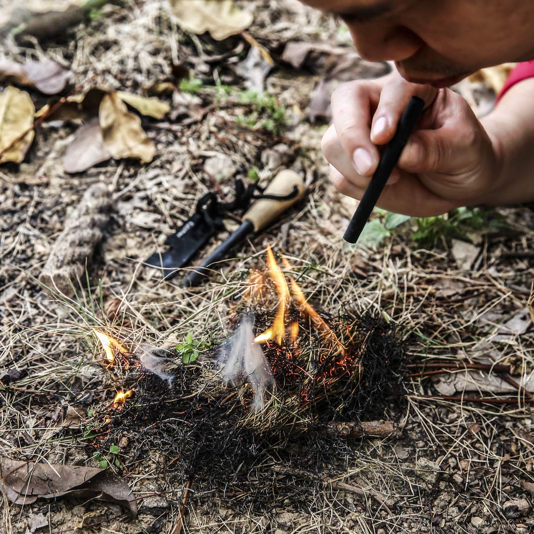 Kasmer Fire Starter Kit Survival Tools Ferro Rod Waterproof Fire Starting Jute Rope Wax Infused Wick Tinder Flint and Steel for Camping Backpacking Hiking Gears black with jute rope One Size
