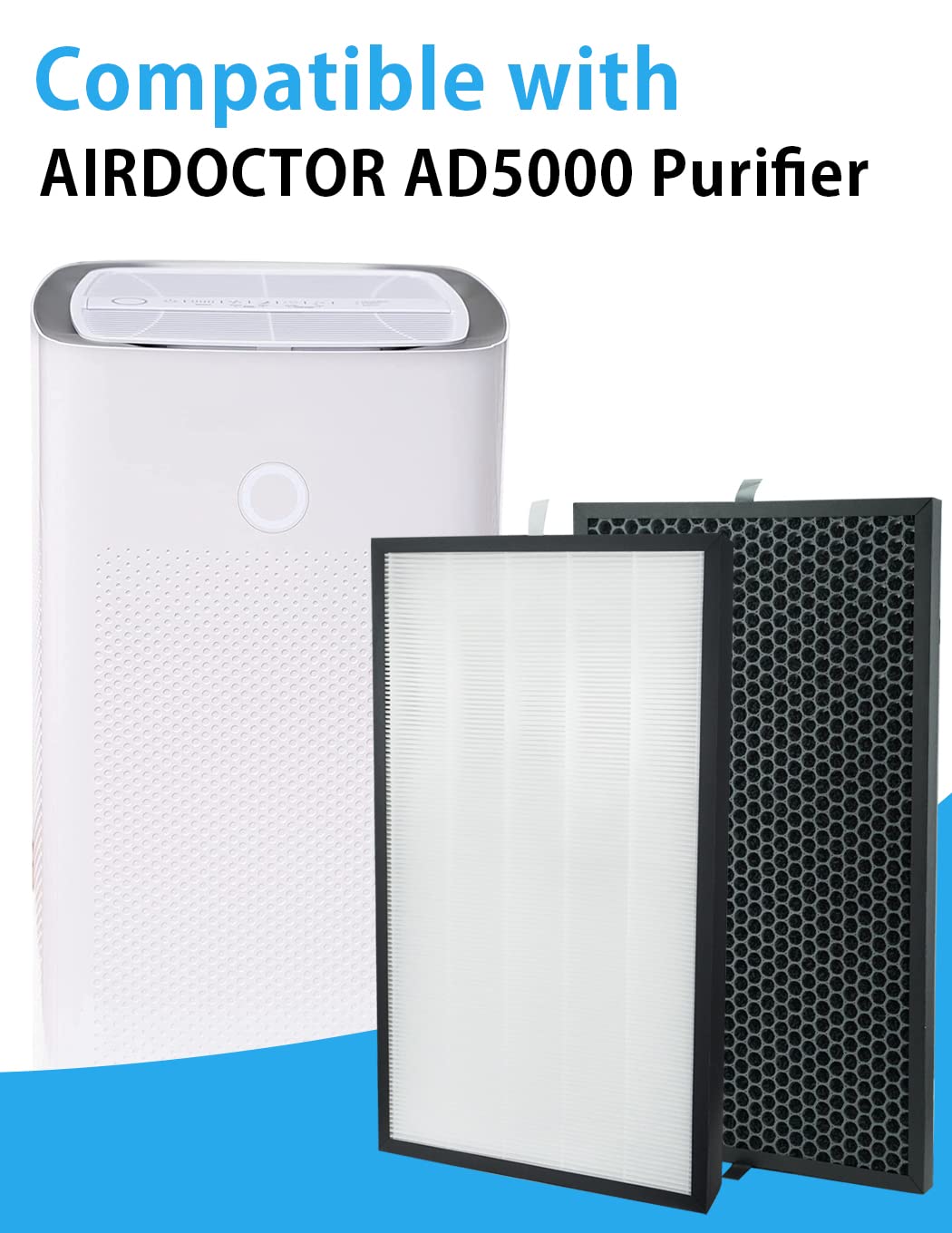 BBT BAMBOOST AD5000 Replacement Filter Fit for AIRDOCTOR AD5000 4-in-1 Air Purifier, AD5000 Filter, 1HEPA Filter and 1 Activated Carbon Filter