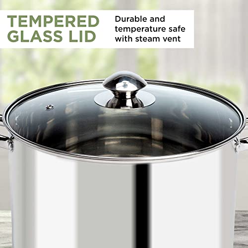 Ecolution Stainless Steel Stock Pot with Encapsulated Bottom Matching Tempered Glass Steam Vented Lids, Made Without PFOA, Dishwasher Safe, 8-Quart, Silver