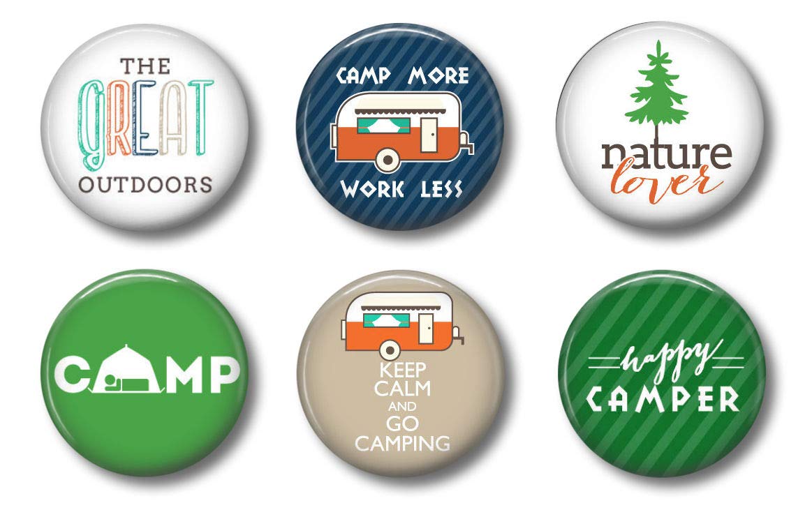 Camping Decor Magnets - RV Magnets - Set of Six 1.75" - Cute Fridge Magnets for Glamping Camping Trailer or Camper (Camping)