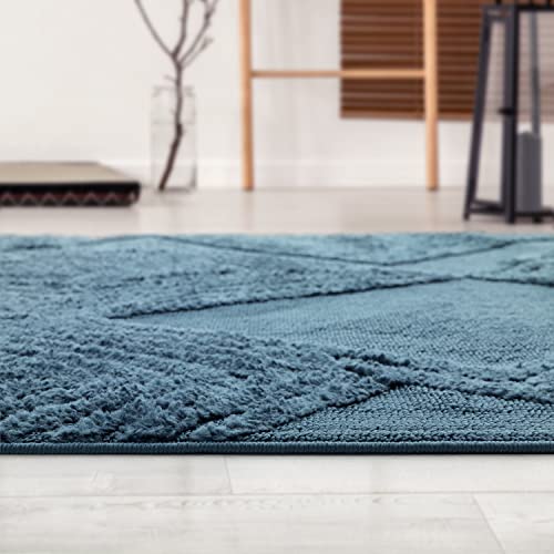 Antep Rugs Palafito 8x10 Geometric Shag Diamond High-Low Pile Textured Indoor Area Rug (Teal Blue, 7'10" x 10')