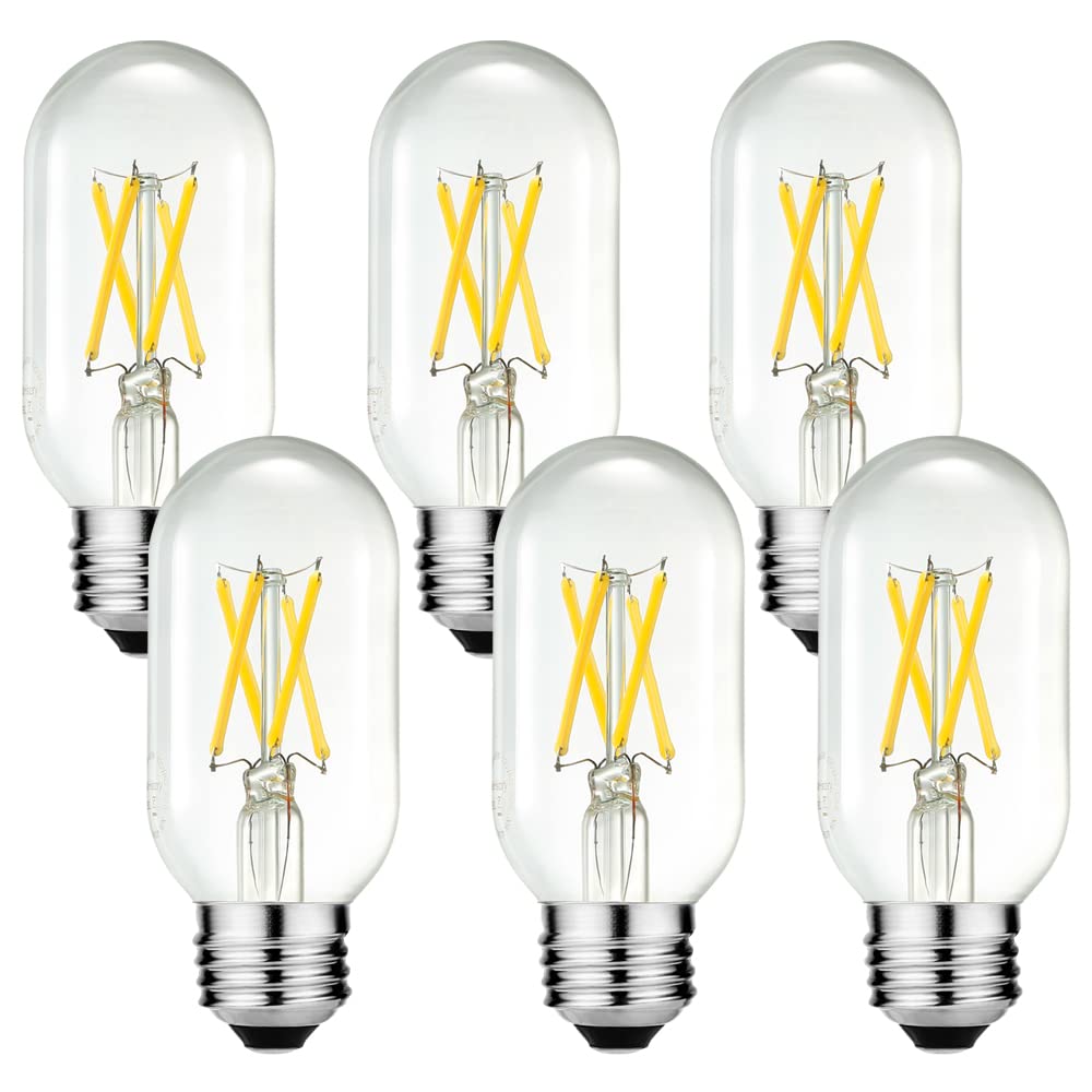 LiteHistory E26 Edison Bulb 6W Equivalent E26 LED Bulb 60 Watt Dimmable Neutral White 4000K E26 Light Bulb AC120V 600lm Tubular T14 T45 LED Bulb for Pendant,Sputnik,Vanity,Chandeliers Pack of 6
