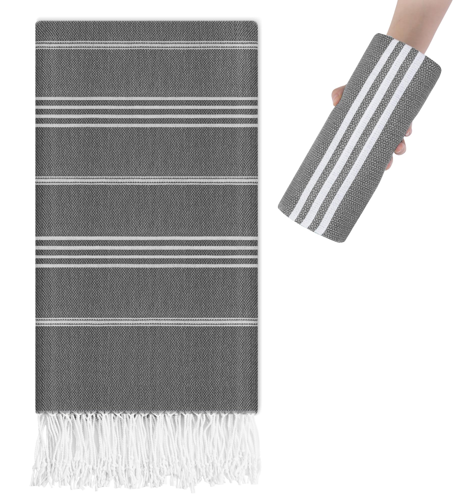 Antfuny Turkish Beach Towels Quick Dry Sand Free Soft Absorbent Extra Large XL Big Blanket Adult Oversized Bath Pool Swim Towel Lightweight Thin Sandless Fast Drying Compact No Sand Dark Gray