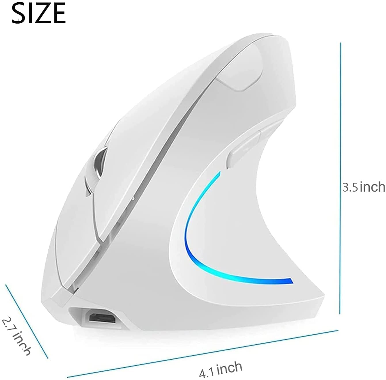 WREWING Vertical Mouse, Right Handed 2.4G and Bluetooth Dual Mode Wireless Ergonomic Rechargeable Vertical Mouse with 4 Adjustable DPI 6 Buttons,Compatible with PC Mac Android Windows (White)