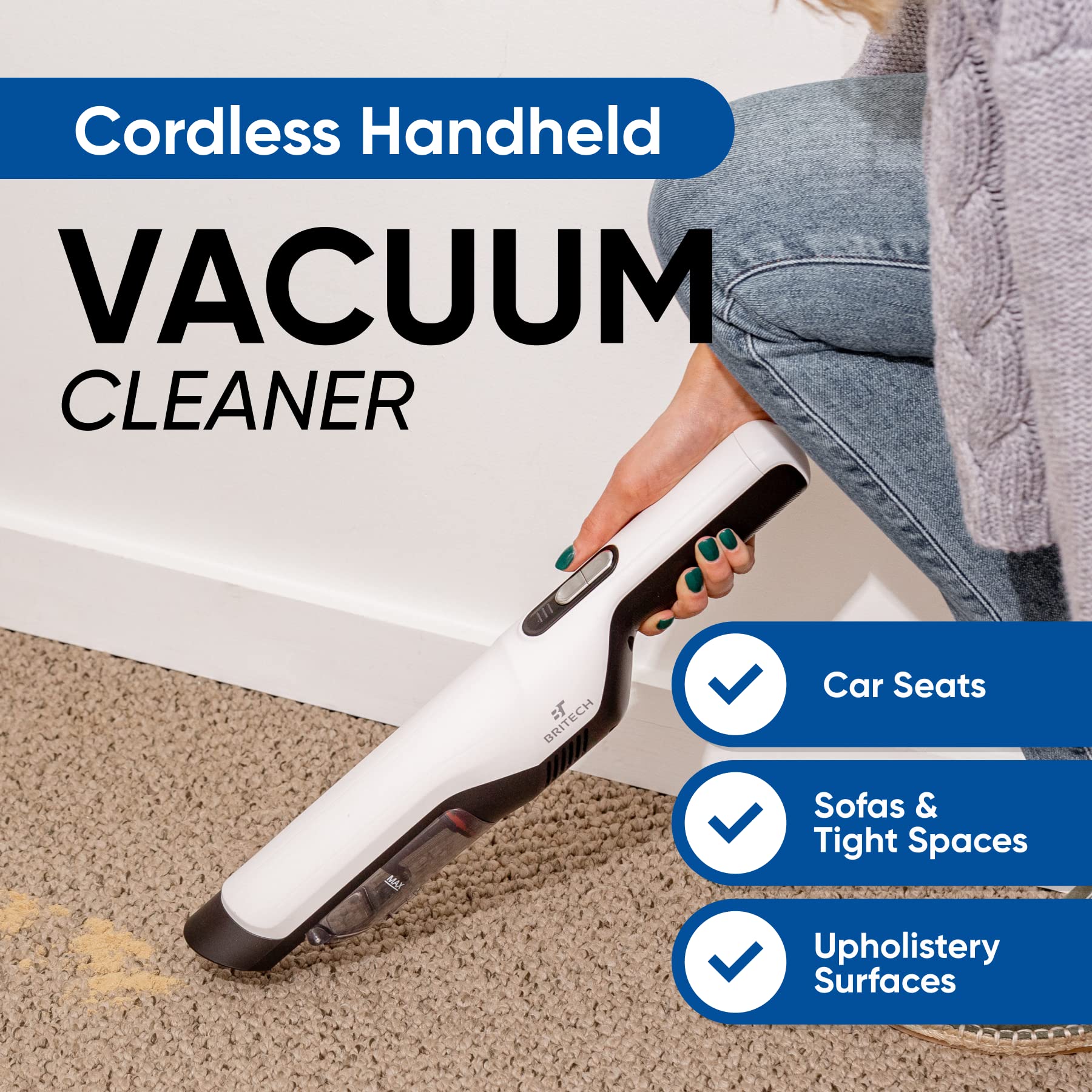 BRITECH Cordless Lightweight Stick Vacuum Cleaner, 300W Motor for Powerful Suction 40min Runtime, LED Display Screen & Headlights, Great for Carpet Cleaner, Hardwood Floor & Pet Hair (Red)