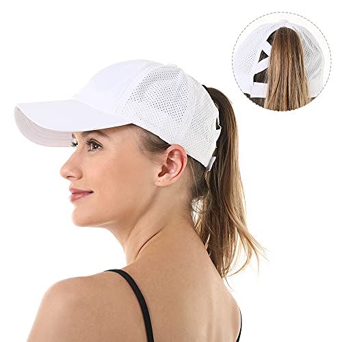 Bonvince Womens Criss Cross Ponytail Hat Quick Drying Baseball Cap Sun Hats UV Protection Sport Hat Black/White