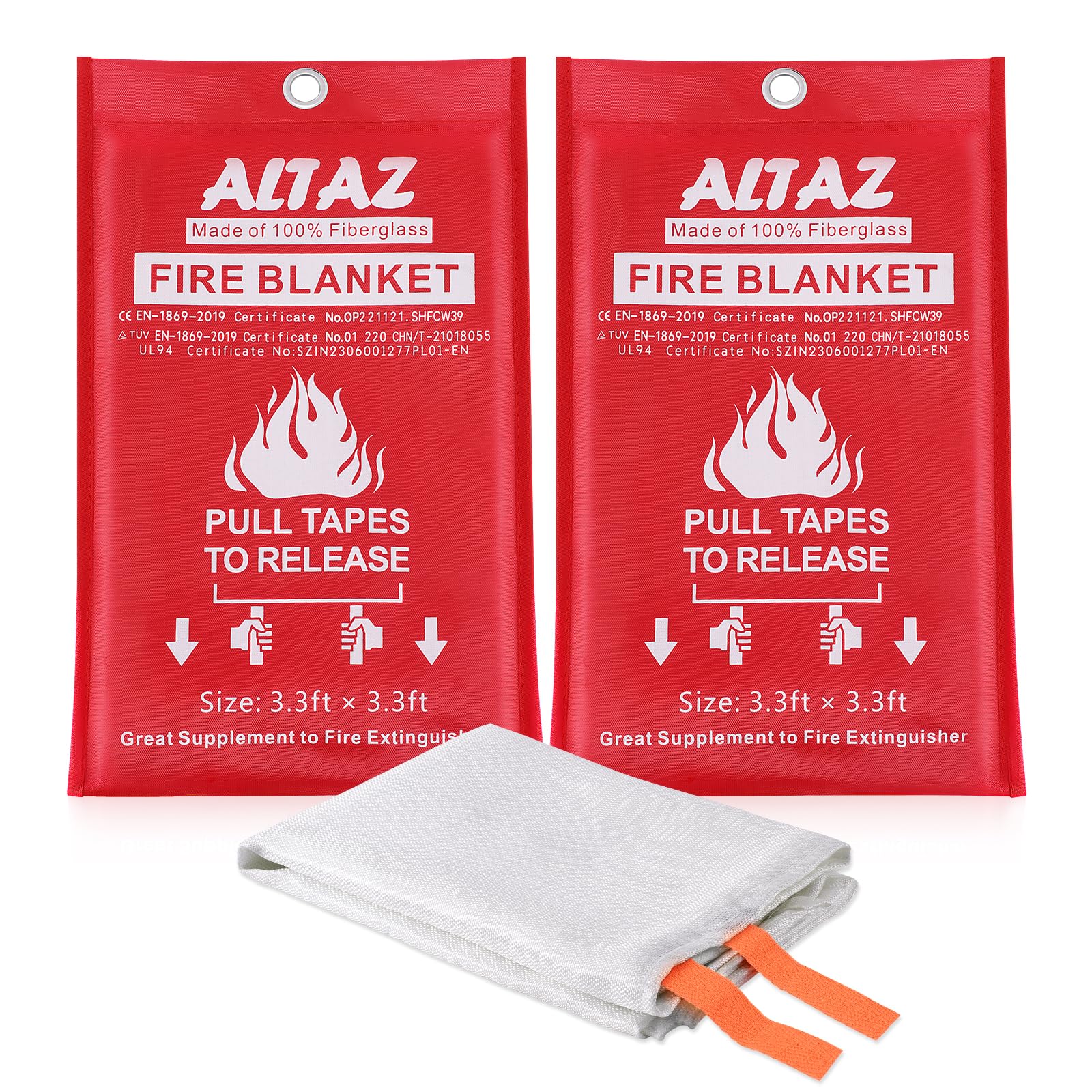 Emergency Fire Blanket for Home Kitchen - 39.4"x39.4" Flame Suppression Fiberglass Fire Blankets for Camping, Grill, Car, Office, Warehouse, Fireplace, Survival, Safety Altaz (2 Pack)