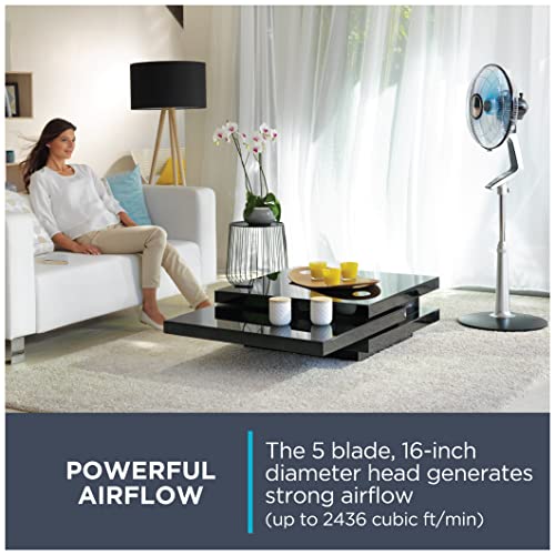 Rowenta Turbo Silence Standing Floor Fan with Remote 53 Inches Ultra Quiet Fan Oscillating, Portable, 5 Speeds, Indoor, Refresh Up to 23-Feet VU5670,Silver