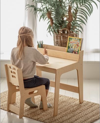 WOOD&ROOM Table with Chair for Children Room, Table for Learnig, Sturdy Table with Chair for Kids, Montessori Table, Art Table with Chair