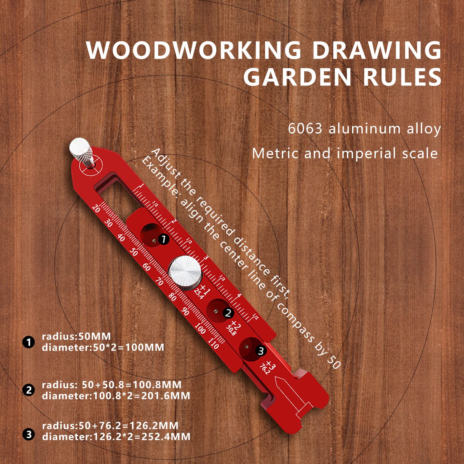 CDIYTOOL Wood Scriber Tool,Woodworking Compass Scriber Aluminum Alloy Adjustable Arc Drawing Ruler Drawing Circle Ruler Marking Gauge Metric and Inch Dual-Scale Fixed-Point Marking Carpenter Tools