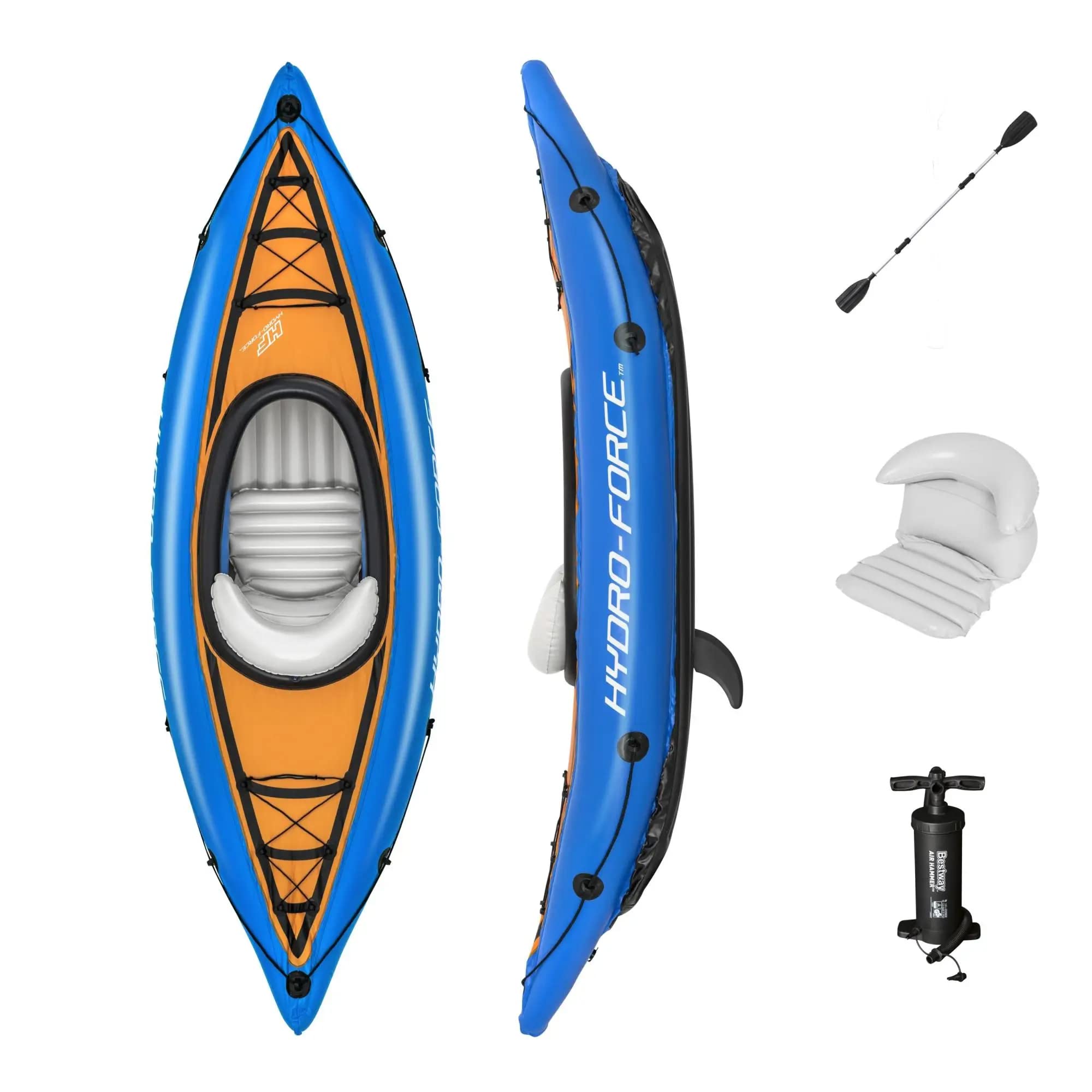 Bestway Hydro Force Ventura 2 Person 2 Paddle Tear Resistant Quick Inflatable River Kayak with Hand Air Pump and Removable Storage Container