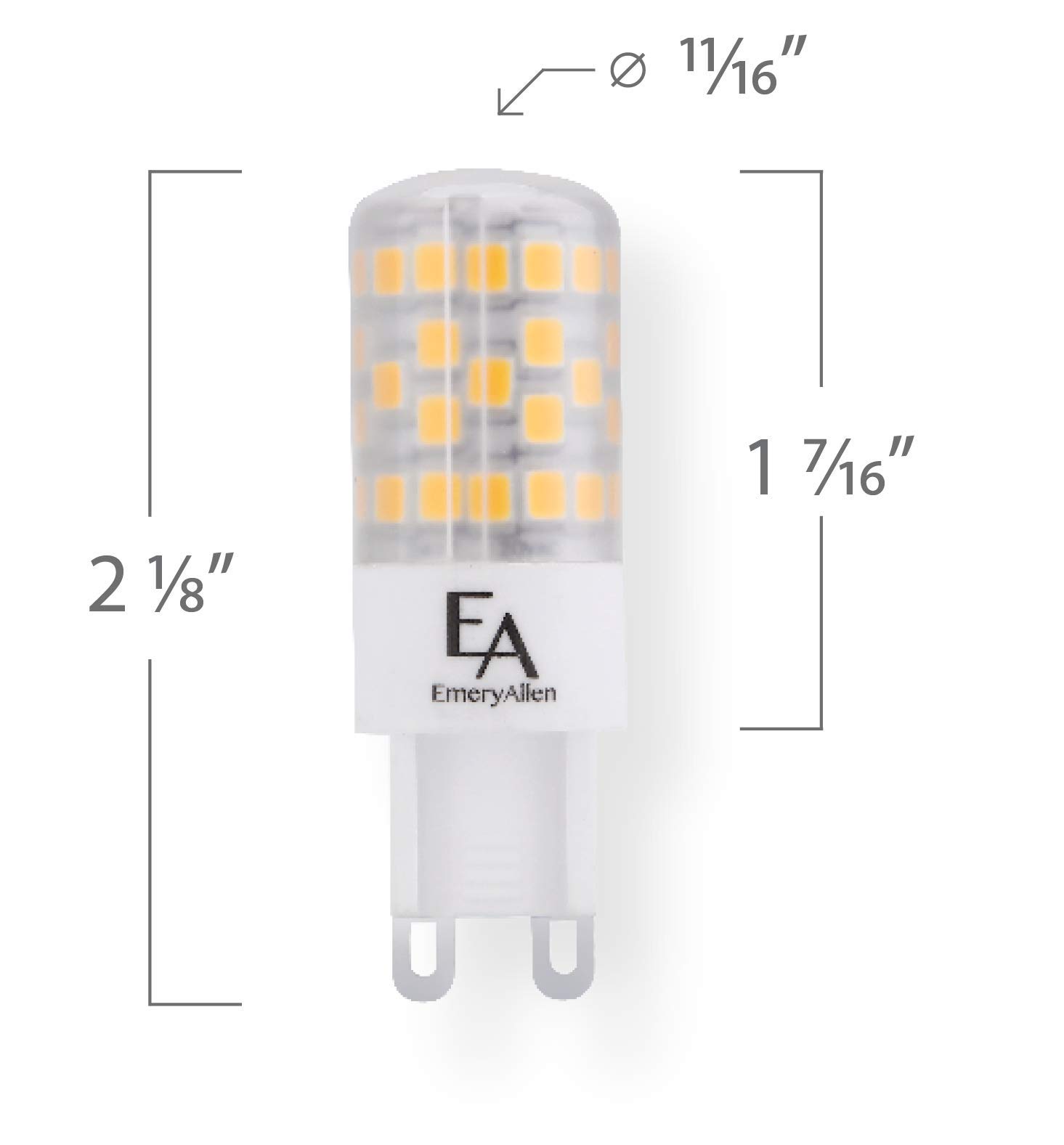 EmeryAllen EA-G9-4.5W-001-279F-D Dimmable Miniature Bi-Pin Base JA8 Compliant LED Light Bulb, 120V-4.5Watt (50W Equivalent) 450 Lumens, 2700K, 1 Pcs